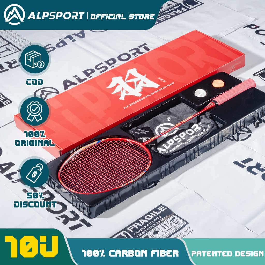 Vợt cầu lông 10UG4 ALP GJ 32LBS 100% Sợi Full Carbon Siêu Nhẹ, tặng kèm ...