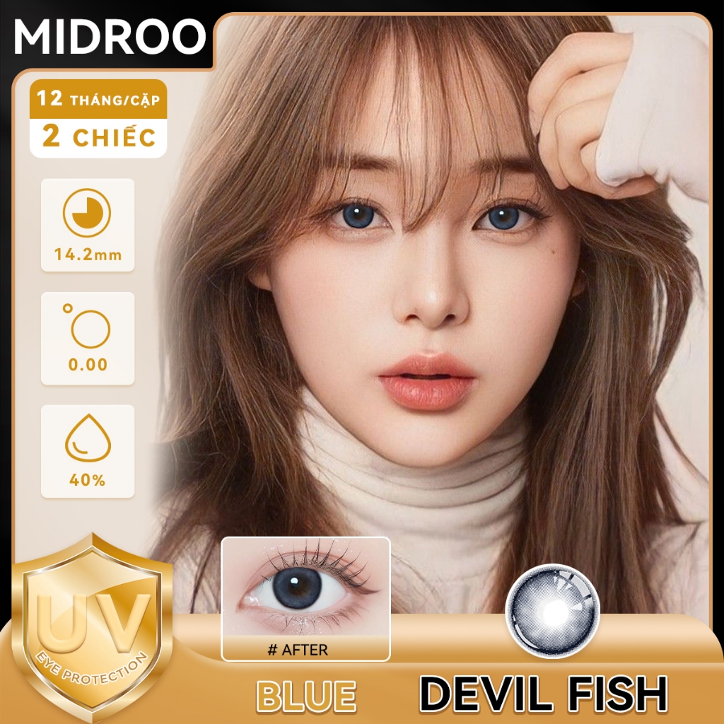 Midroo Lens 1 cặp (2 chiếc) Devil Fish Kính áp tròng màu 0 Độ 14.2mm Sử ...