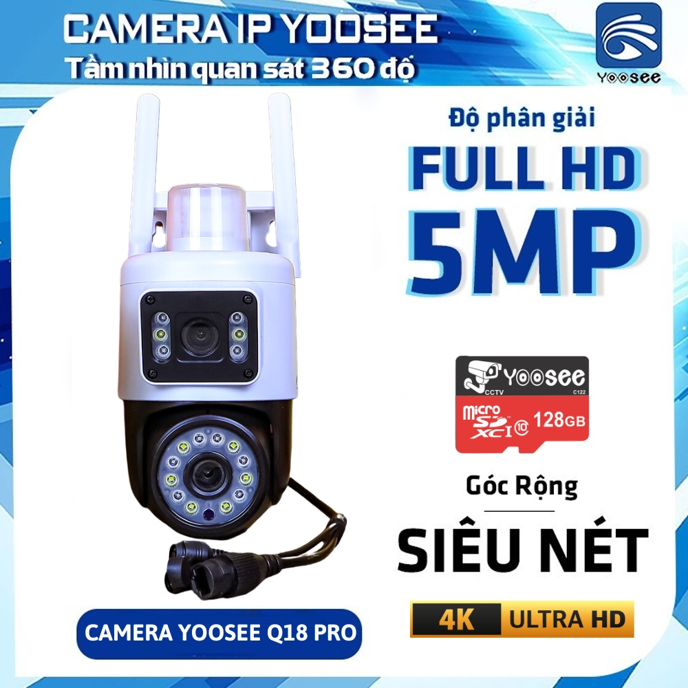 Camera Yoosee Q18 PRO 2 mắt 8.0MP - xem 2 màn hình, xoay 360 độ không ...