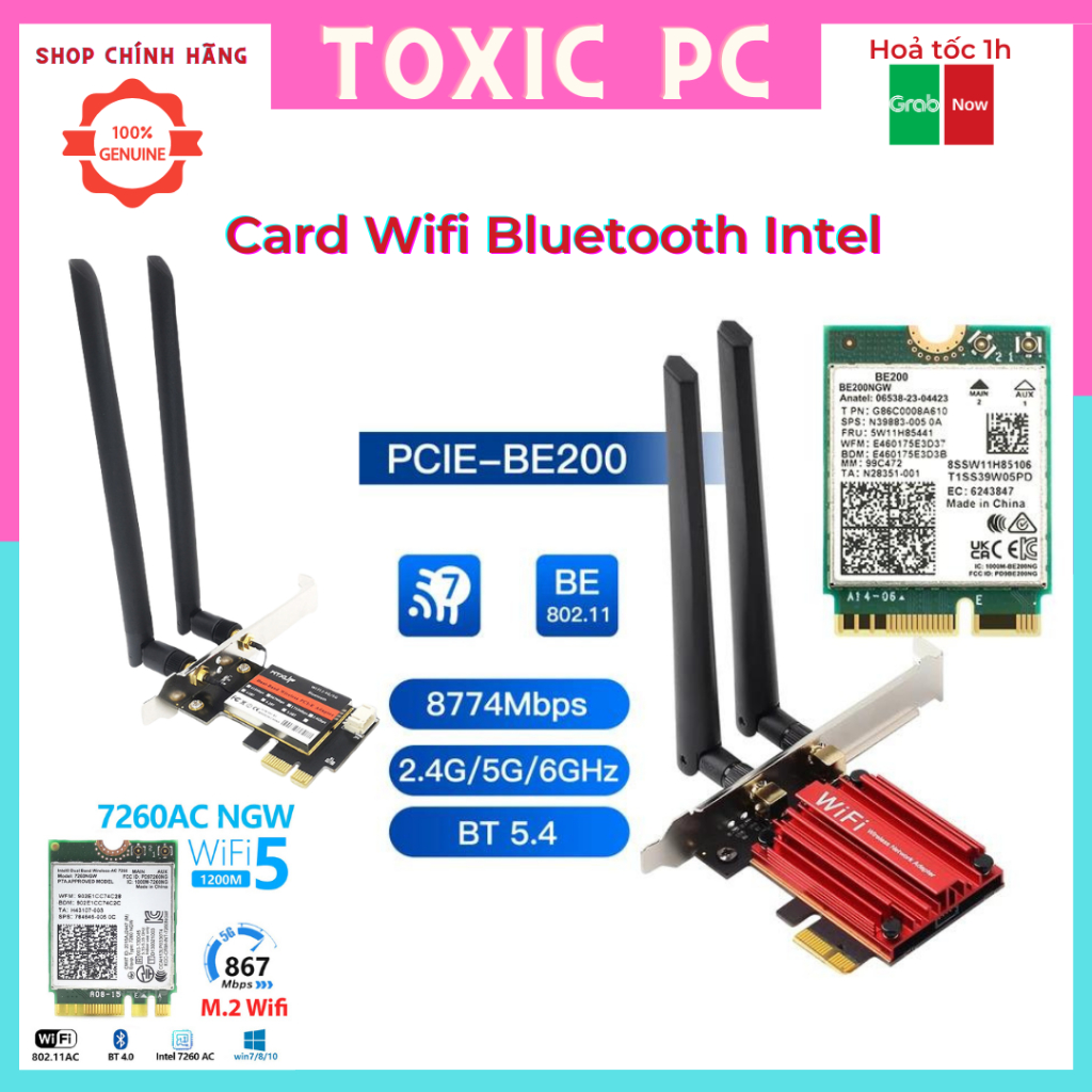 Card Wifi Bluetooth PCI 1x Wifi 5 intel 7260 , Wifi 6E AX210 , Wifi 7 BE200, AX1800 | Shopee ...