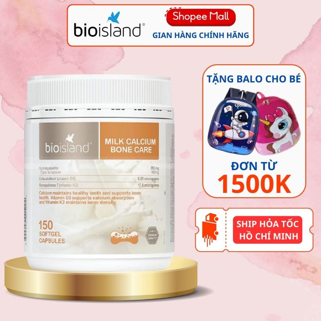 Canxi hữu cơ Bioisland Calcium Milk Bon Care giúp phát triển hệ xương khớp 150 viên của Úc ...