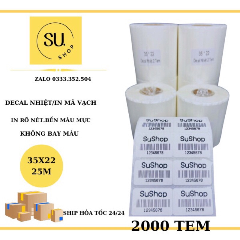 Giấy in mã vạch , decal nhiệt 2 tem( cuộn 2000 tem) , Decal nhiệt 35x22 ...