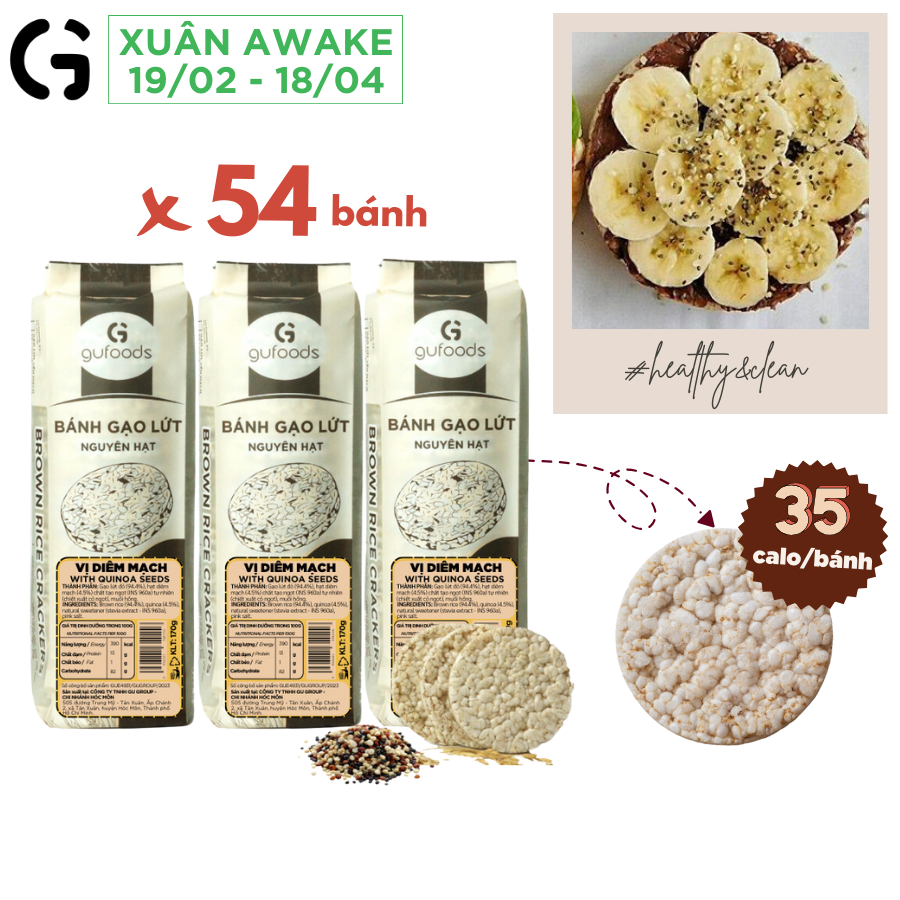 Bánh gạo lứt ăn kiêng diêm mạch GUfoods (170g/300g/510g) - Phù hợp Eat clean, Thực dưỡng, Tập ...