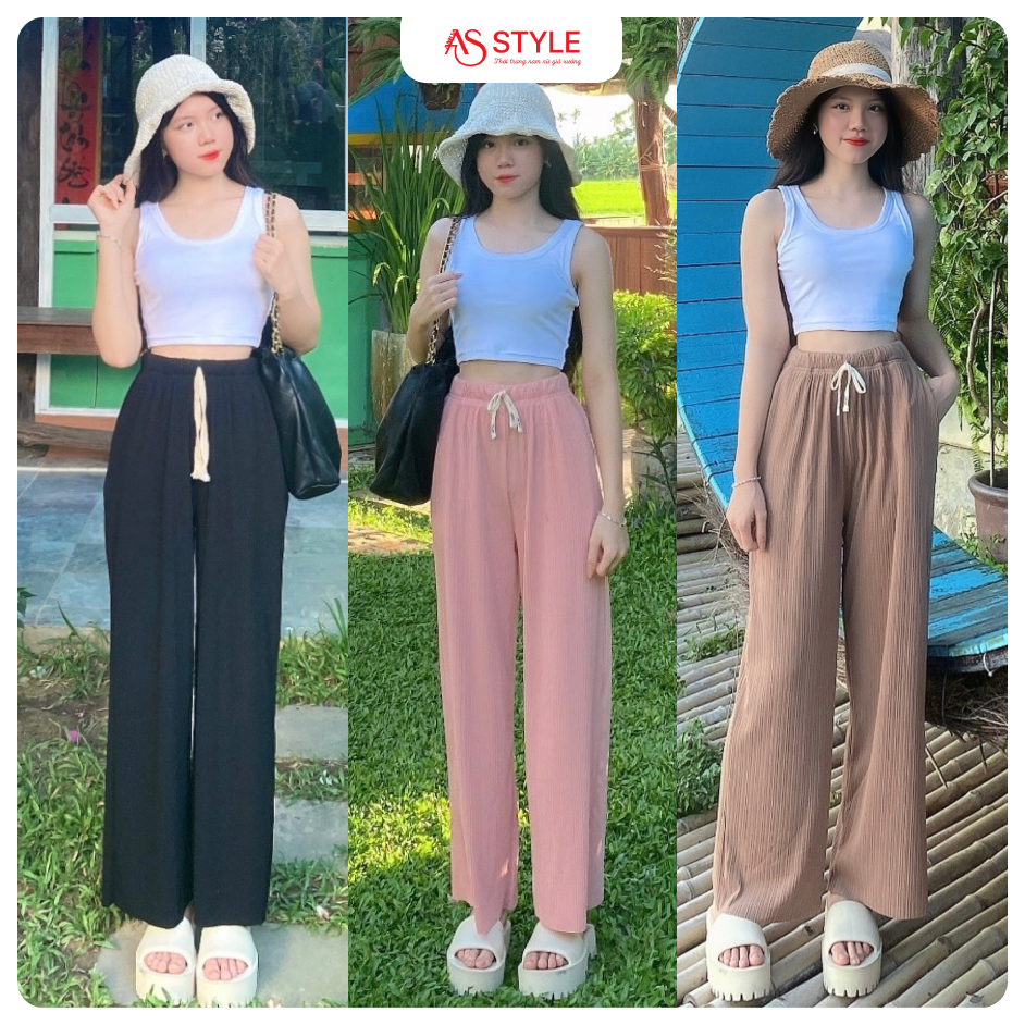 Quần Ống Rộng Nữ, Quần Dài Nữ Thiết Kế Basic Lưng Thun Ống Suông Rộng Chất Thun Tăm Cao Cấp ASTT ...