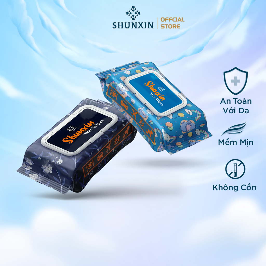 Khăn giấy ướt cao cấp SHUNXIN vải không dệt 80 tờ - siêu dày, siêu mịn ...