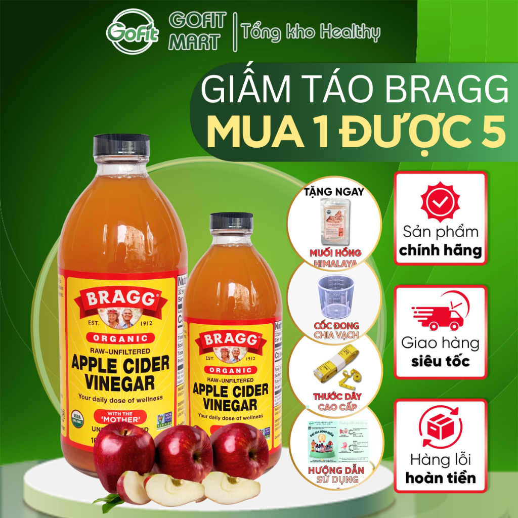 [CHÍNH HÃNG] Giấm Táo Hữu Cơ Mỹ Bragg Có Giấm Cái 473ml, 946ml - Dấm ...