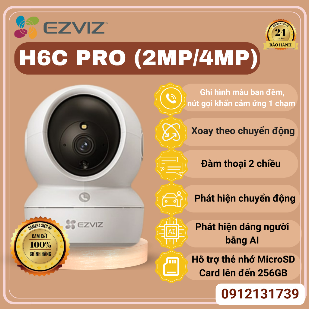 Camera Wifi Ezviz H6c PRO 4MP 2K+ / H6C PRO 2MP Quay 360, Chạm để gọi ...