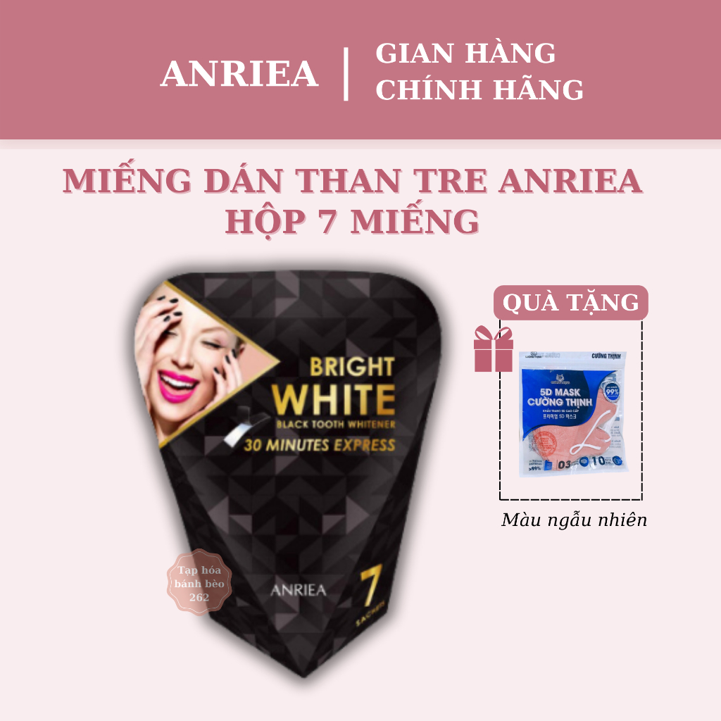 Hộp miếng dán trắng răng Anriea than tre 7 miếng làm sạch mảng bám ...