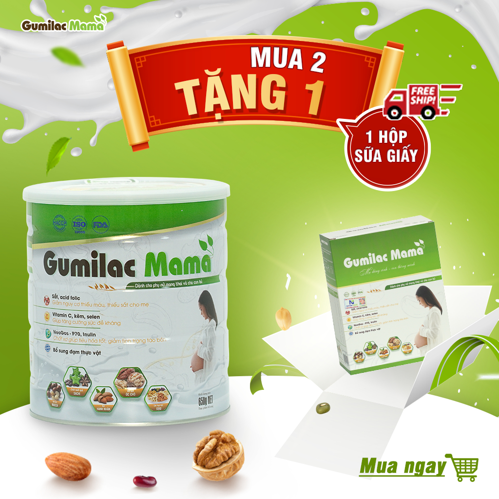 COMBO 2 LON 650g TẶNG 1 hộp ( 14 gói ) - Sữa hạt Gumilac Mama 100% đạm ...