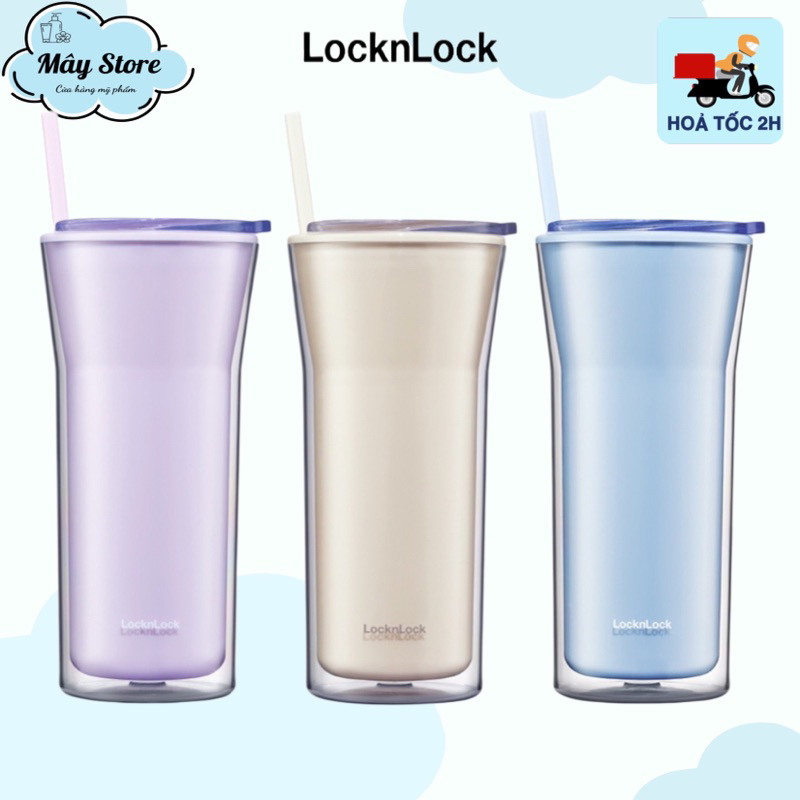 [770ML]Ly nhựa 2 lớp Lock&Lock Daily Essential double wall cold cup kèm ống hút và cọ vệ sinh 3 ...