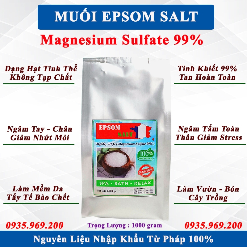 1kg Muối Epsom Salt, MgSO4 Dạng Hạt Tinh Thể, Tinh Khiết Không Tạp Chất ...
