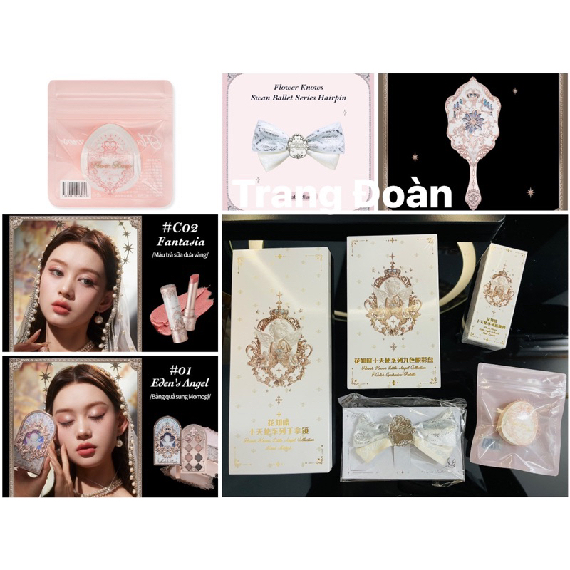 Set 5 Món Make Up Flower Knows (bảng phấn mắt + son + gương + kẹp + mút ...
