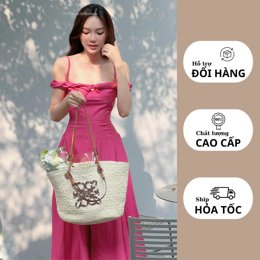 Đầm xoắn trễ vai dáng dài màu hồng, đi chơi, đi biển nhà Mini mã K2314 ...