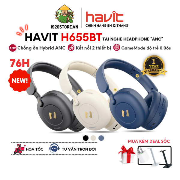 Tai Nghe Headphone Bluetooth HAVIT H655BT, Chống Ồn Chủ Động ANC, Gamemode 60ms, Nghe Đến 65H ...