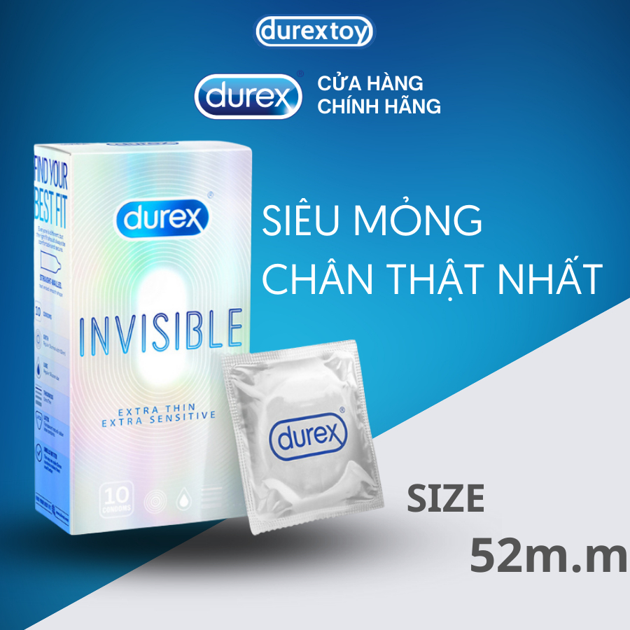 Bao cao su Durex Invisible siêu mỏng, bôi trơn size 52mm, hộp 10 bao chính hãng - Durextoy ...