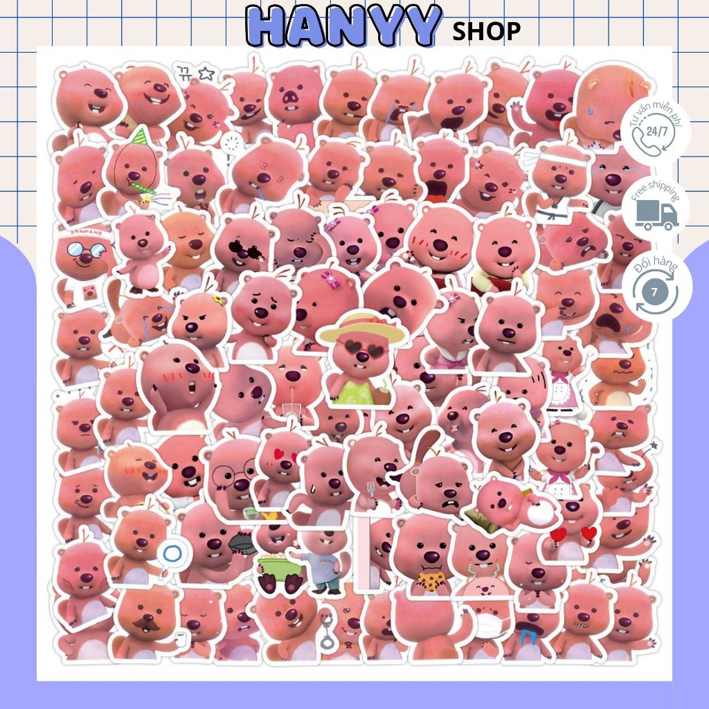 Set 100 Sticker Loopy, Nhãn Dán Trang Trí Góc Học Tập, Vali Mũ Bảo Hiểm ...