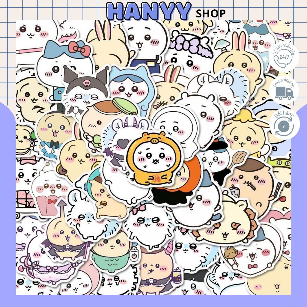 Set 100 Sticker Chikawa, Nhãn Dán Trang Trí Góc Học Tập, Vali Mũ Bảo ...