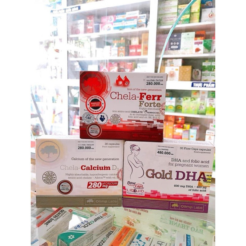 [Chính hãng] Bộ 3 Sắt Chela-Ferr Forte 11,4g + Gold DHA 25,35g+ Canxi ...