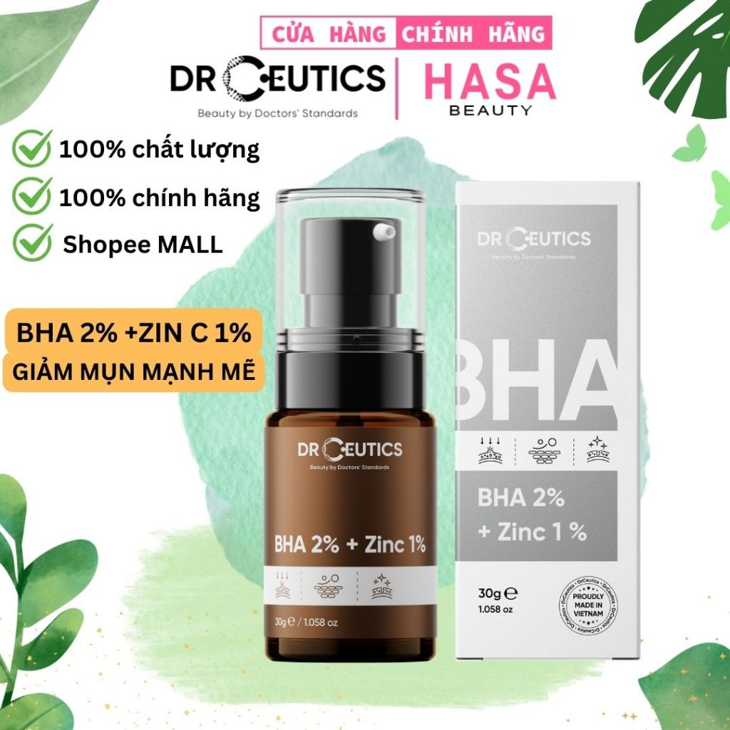 Serum BHA 2% + ZinC 1% DrCeutics Giảm Mụn Và Giảm Sưng Mụn tẩy da chết thông thoáng lỗ chân lông ...