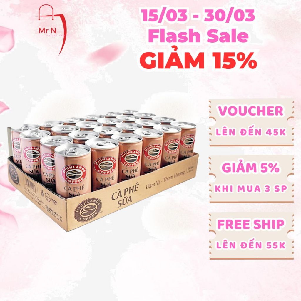 Thùng 24 lon Cà phê sữa Highlands Coffee 185ml / lon (24 lon x 185ml ...