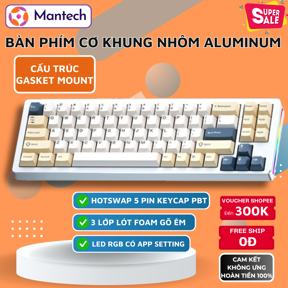 Bàn Phím Cơ Không Dây Gaming Mantech M71 Khung Nhôm ALUMINUM Cao Cấp 3 Mode Kết Nối LED RGB ...