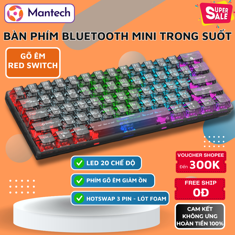 Bàn Phím Cơ Bluetooth Mini Mantech K30 Trong Suốt Led RGB Cực Đẹp ...