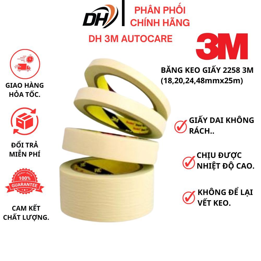 Băng Keo Giấy 3M, Băng Dính Giấy 3M,Băng Keo Che Sơn Masking Tape 2258(15;20;24;48mm)x25m(đvt: 1 ...