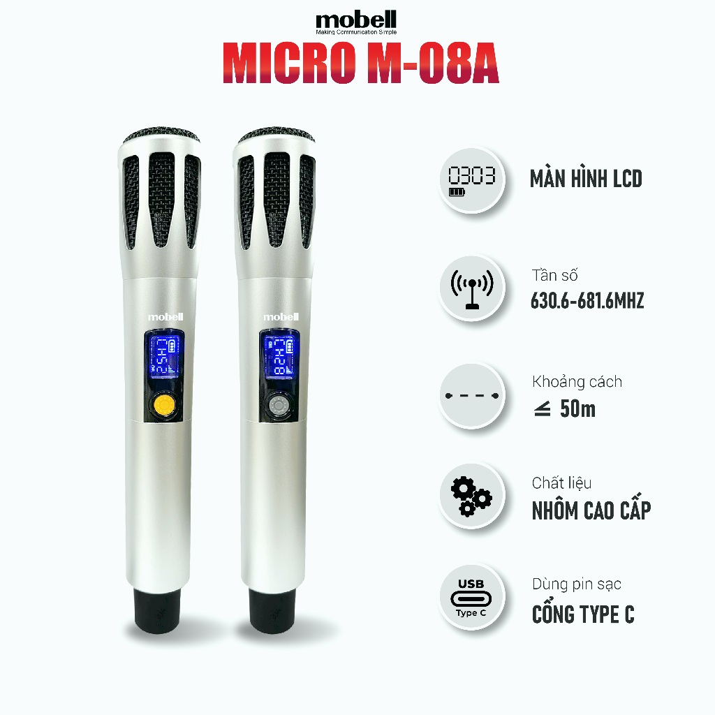 Micro không dây cầm tay UHF vạn năng Mobell M-08A Kim Loại | Shopee Việt Nam