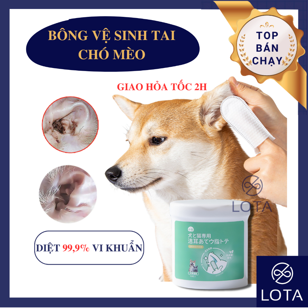 BÔNG VỆ SINH TAI MẮT CHÓ MÈO hộp 50 miếng bông ướt làm sạch lỗ tai thú ...