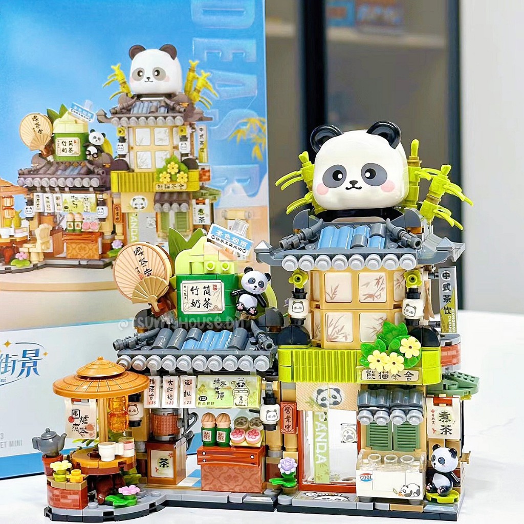 Mô hình đồ chơi xếp hình Nhà Trà Gấu Trúc Panda Tea House có thể gập ...