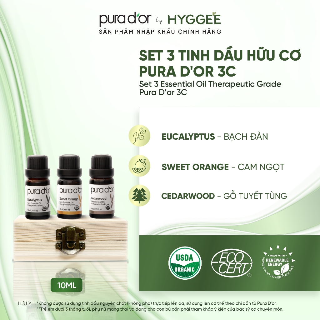 [ Pura Dor by Hyggee ] Set 3 tinh dầu PURA D'OR 10ml organic 3C, cam ...