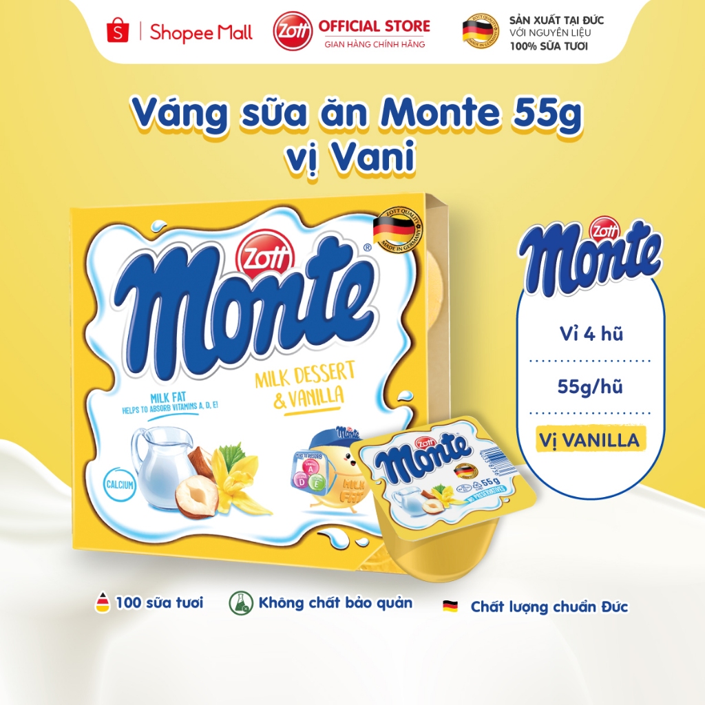[Giao 2H] Váng sữa Zott Monte Vani nhập ĐỨC, bé 6 tháng tuổi trở lên (vỉ - 55g x 4 hũ) | Shopee ...