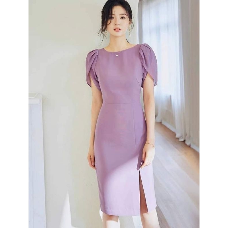 Đầm tím Doris phối tay voan tơ siêu xinh | Shopee Việt Nam