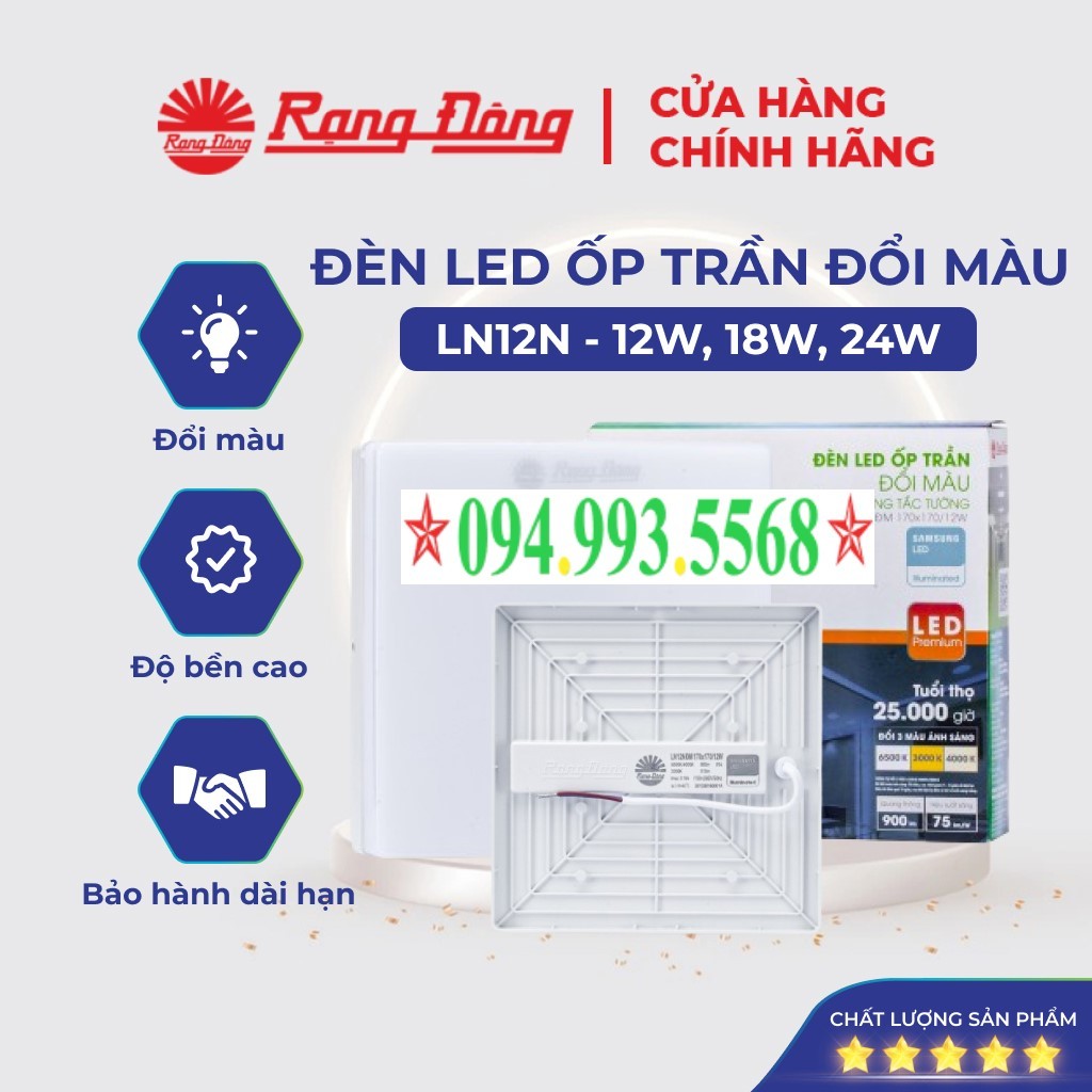 Đèn Led ốp trần tràn viền Vuông Đổi màu Rạng Đông ốp nổi 3 màu ChipLED ...