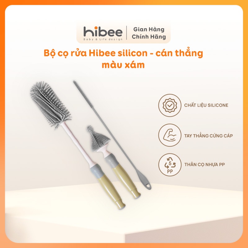 Bộ cọ bình Hibee silicone - Cán thẳng/Xám/Bộ 3 cái | Shopee Việt Nam