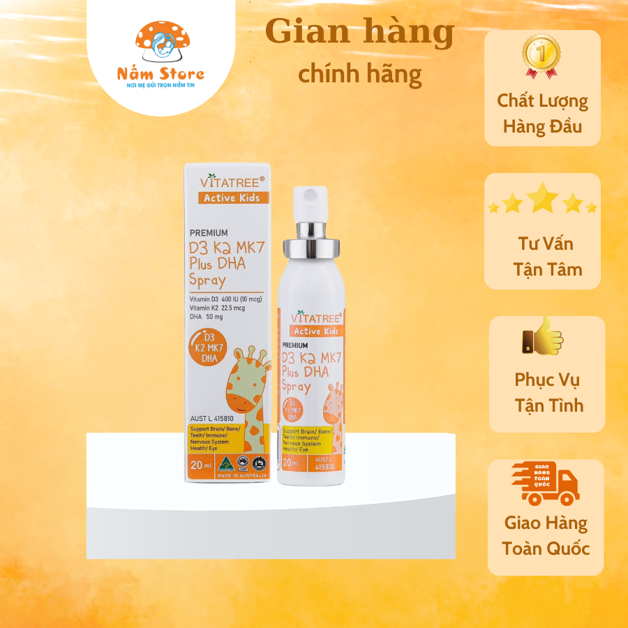 D3K2 dạng xịt Vitatree Premium D3K2MK7 Plus DHA 20ml bổ sung D3K2 và ...