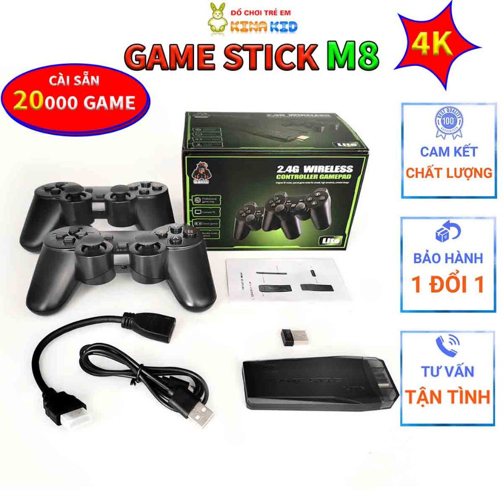 Máy Chơi Game Stick 4K M8, Tay Cầm Không Dây 2.4G, Kết Nối Tivi, Cổng ...