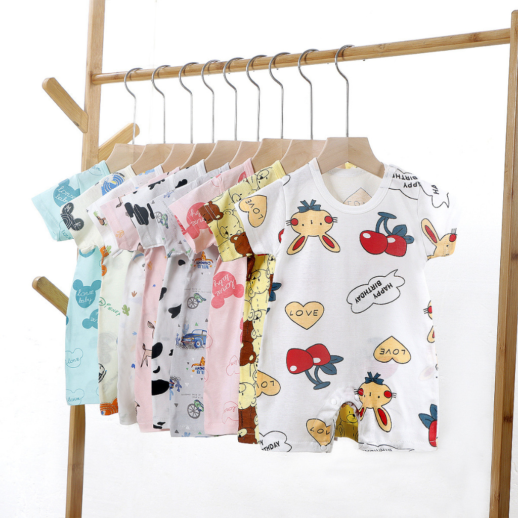Body đùi cộc tay, Bodysuit vải cotton in hình họa tiết động vật cho bé ...