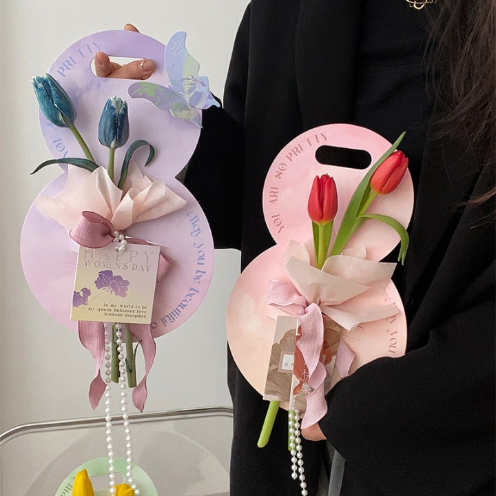 Set 3 cái bìa thiệp giấy cài cành hoa có quai cầm mới lạ không kèm hoa ...