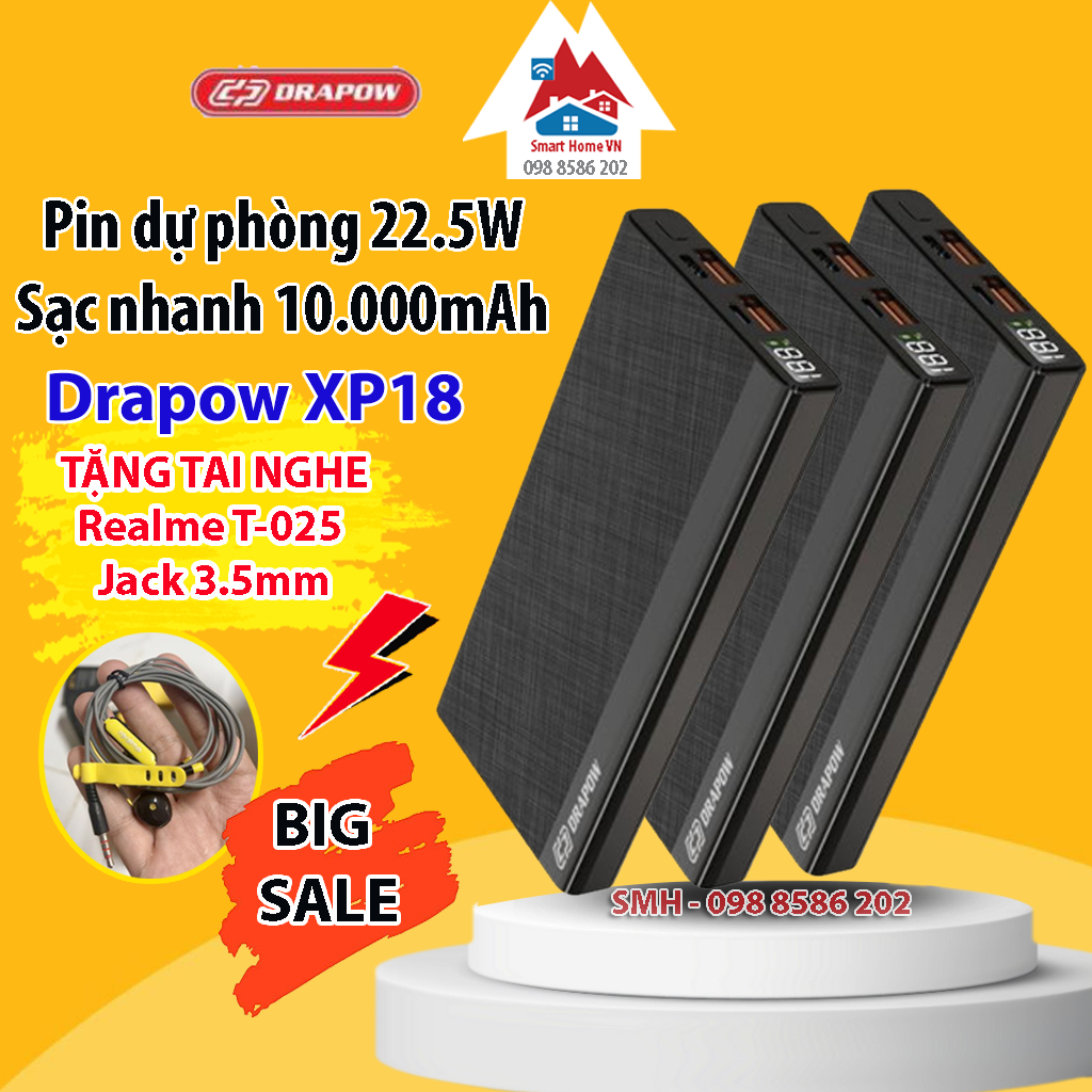 Pin dự phòng 10.000mAh sạc nhanh 22.5W Drapow XP18 - Có màn hình Led báo dung lượng pin | Shopee ...