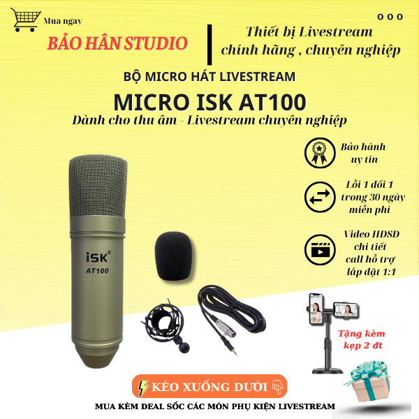 Micro ISk AT100 Xịn Loại 1 Hoa Vinh Hát Chính Hãng Hát Nhẹ Bắt Xa Chuyên Dùng Để Thu Âm, Hát ...