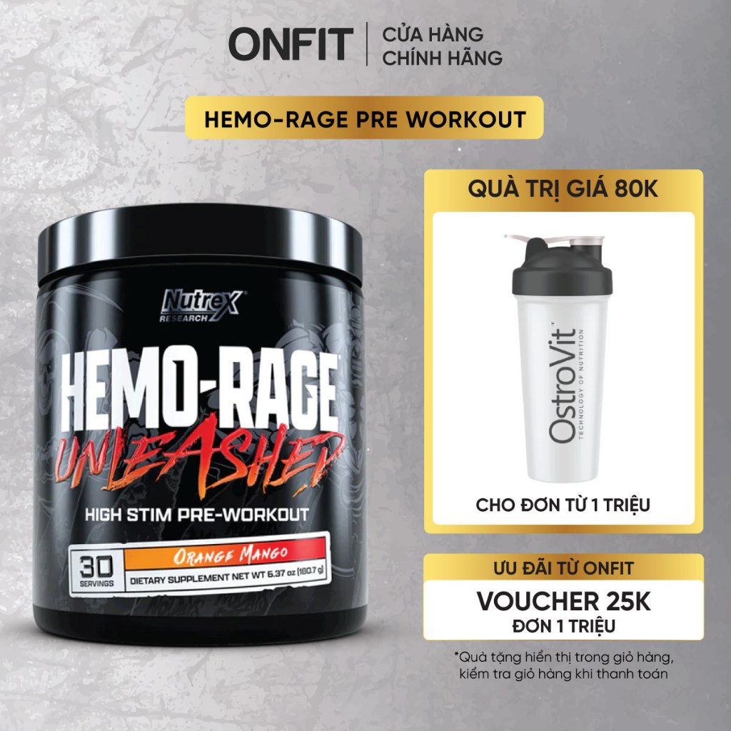 Pre-Workout Hemo-Rage (30 lần dùng) Hỗ Trợ Tăng Sức Mạnh, Sức Bền, Tỉnh ...