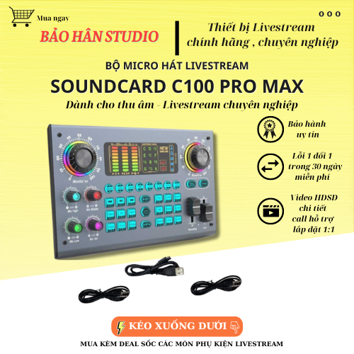Sound Card C100 Thu Âm Livestream, Có Bluetooth, Autotune , Hiệu Ứng ...