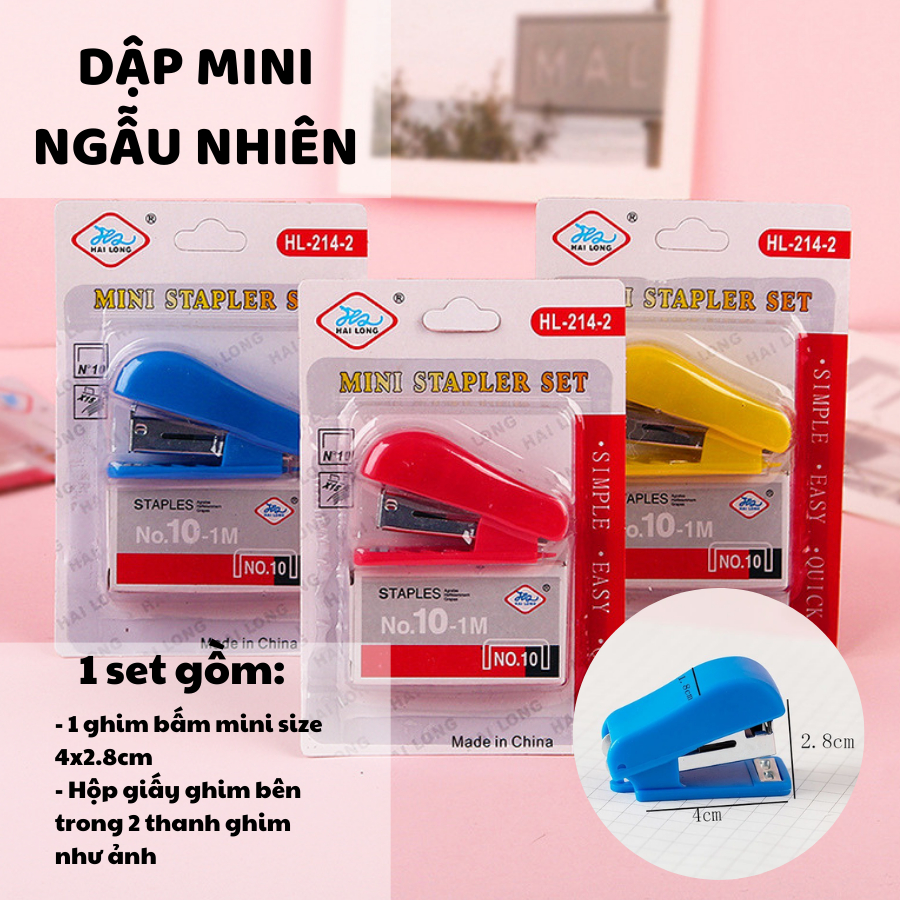 Dập ghim giấy mini Decorme kèm hộp ghim Dụng cụ bấm ghim học sinh nhiều màu Văn phòng phẩm ...