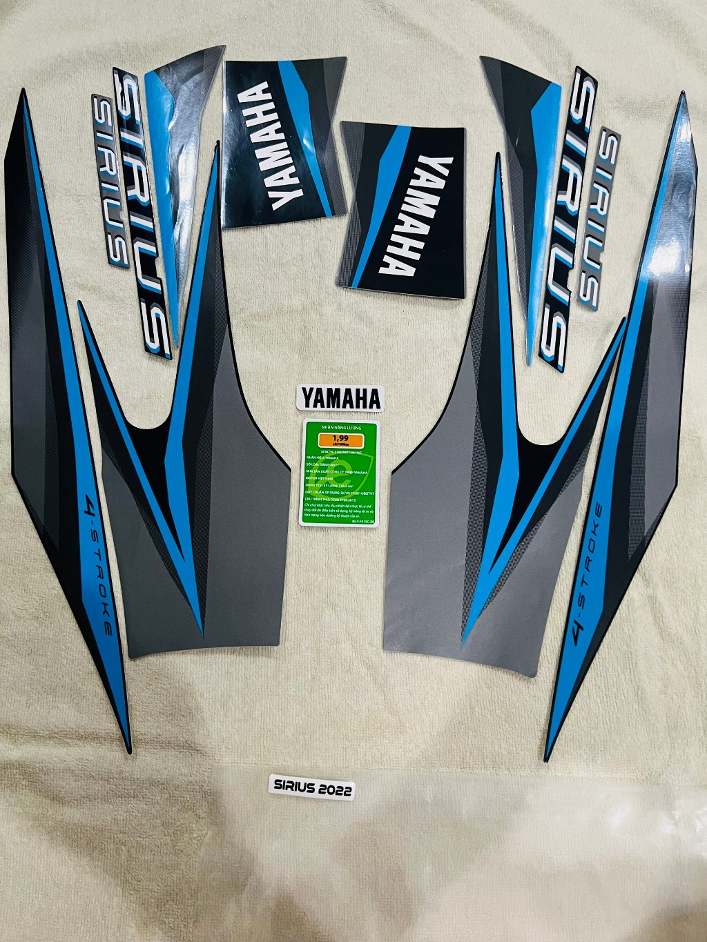 Bộ tem decal dán xe máy Yamaha Sirius đời 2022 bản chuẩn màu xanh xám ...