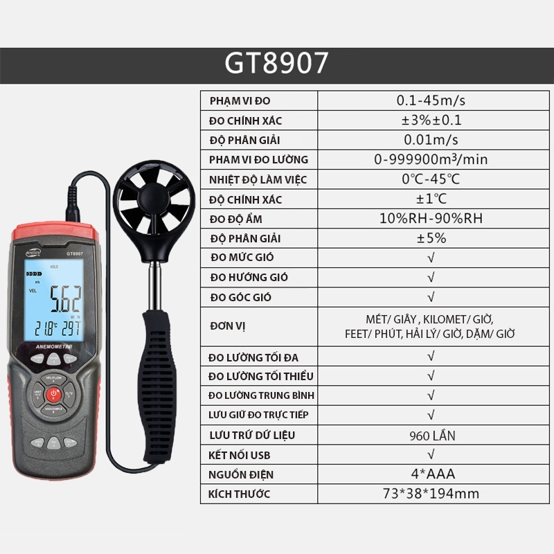 Máy Đo Tốc Độ Gió, Nhiệt Độ Gió, Hướng Gió Benetech GT8907 | Shopee Việt Nam