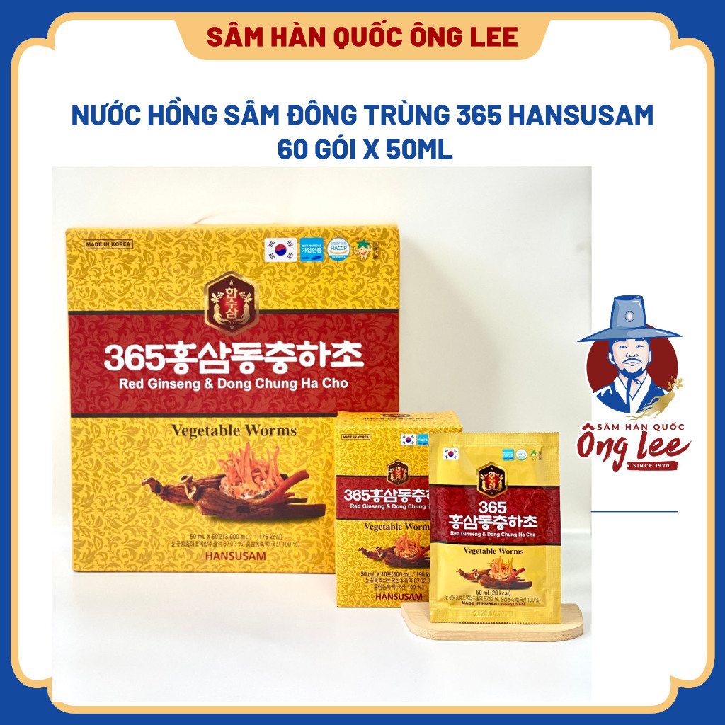 Nước Hồng Sâm Đông Trùng 365 Hansusam 60 gói x 50ml | Shopee Việt Nam