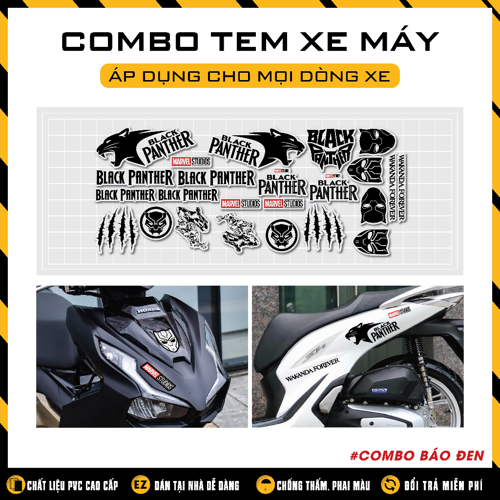 Combo Sticker Dán Xe Máy Xe Điện Các Loại Mẫu Báo Đen | Team Decal Hình ...