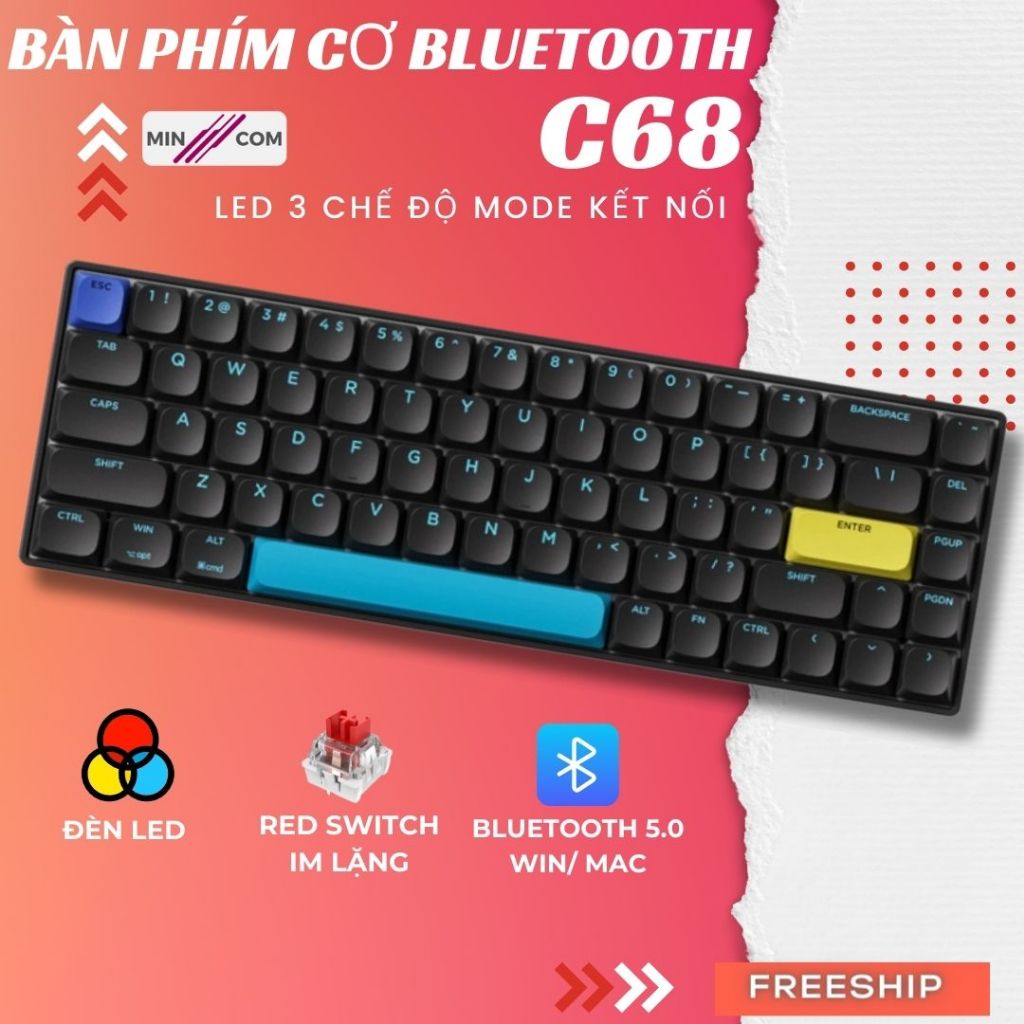 Bàn Phím Cơ Bluetooth Silent MinCom C68 Mini XINMENG RED Switch Gõ Êm 3 Mode Kết Nối Nhỏ Gọn Pin ...