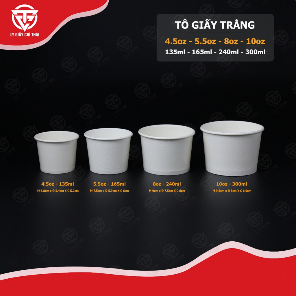 SET 50c Tô Giấy Trắng, Bát Giấy Trắng 135ml/165ml/240ml/300ml 2PE Kèm Nắp Tùy Chọn, đựng đồ ăn ...